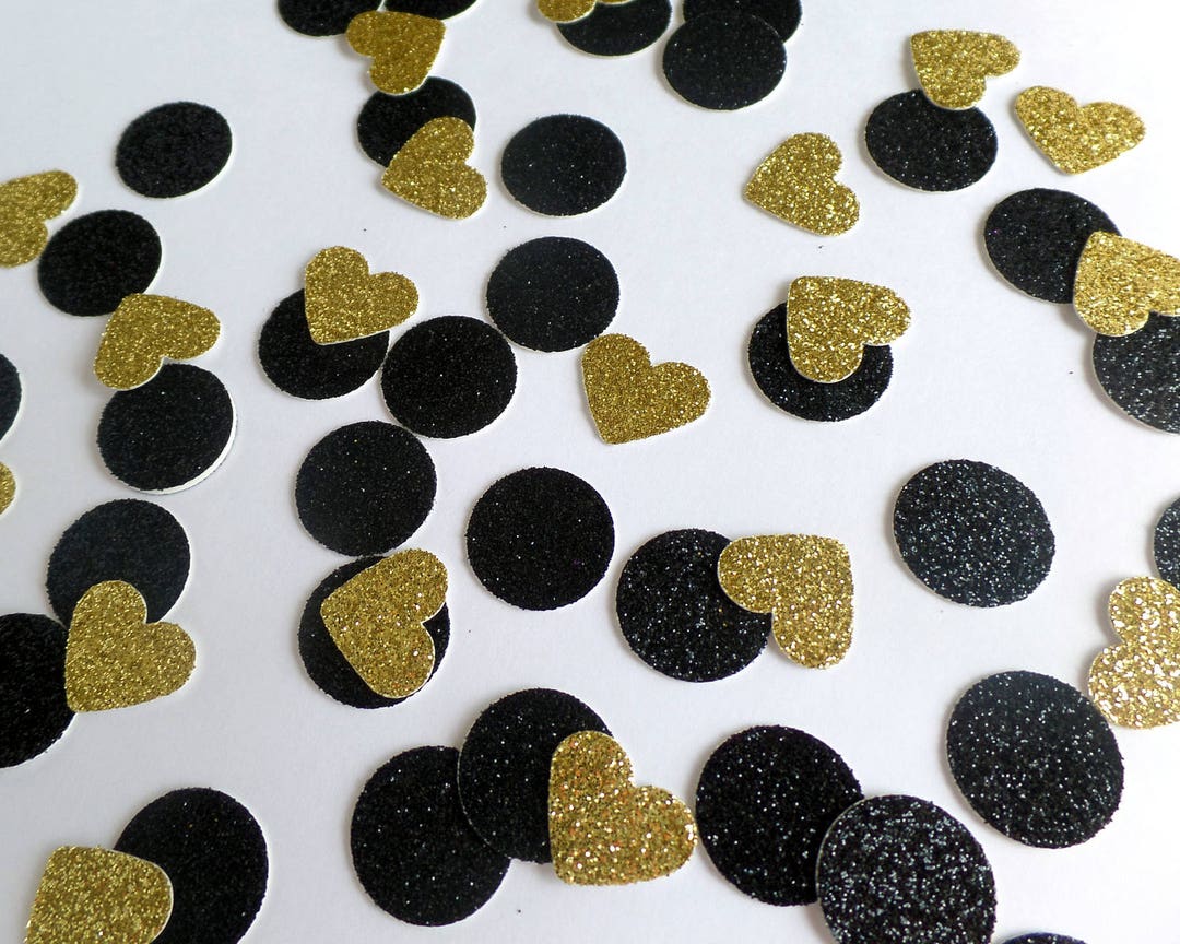 Confeti de brillo negro y dorado círculos y corazones de 5/8 200 piezas ...