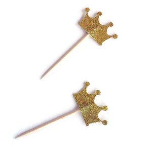 Prince / Princess Crown Gold Glitter Cupcake Toppers - Party Picks ...