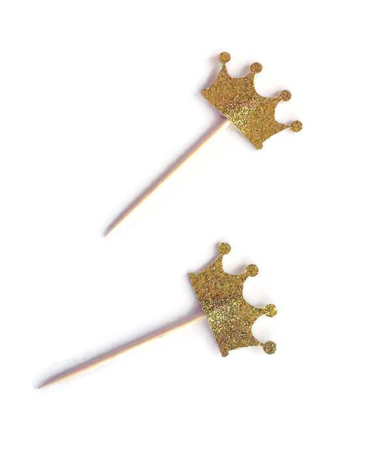 Prince / Princess Crown Gold Glitter Cupcake Toppers - Party Picks ...