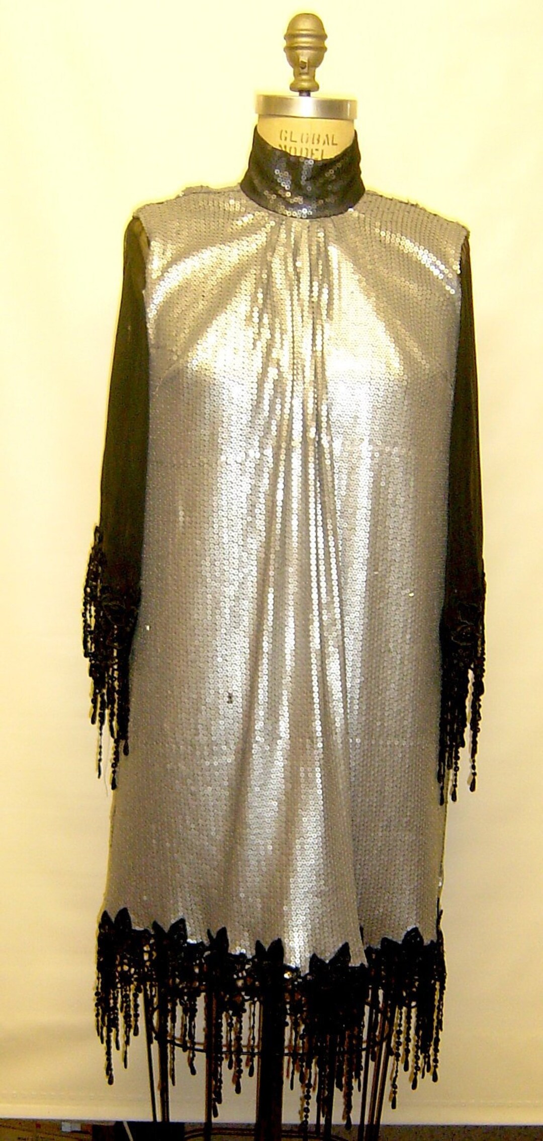 Silver Grey 100% Sequin Covered Dress With Silk Chiffon Sleeves - Etsy