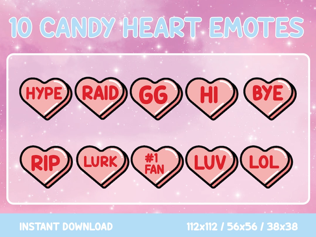 10 Pink Valentines Day Heart Candy Emotes, Twitch / Discord, Premade ...
