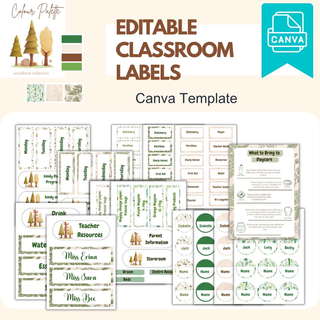 Woodland Classroom Labels | Editable Canva Template | Teacher ...
