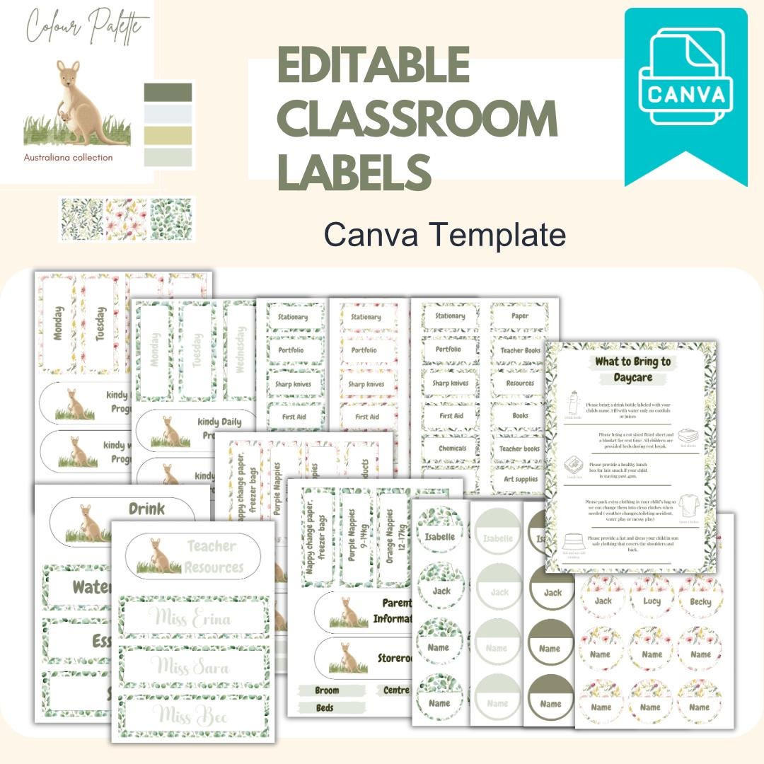 Australiana Classroom Labels | Editable Canva Template | Teacher ...