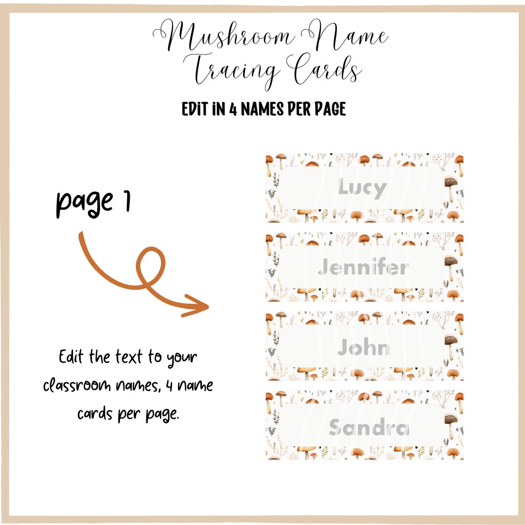 Customisable Mushroom Theme Name Tracing Card, Classroom Literacy Tool ...