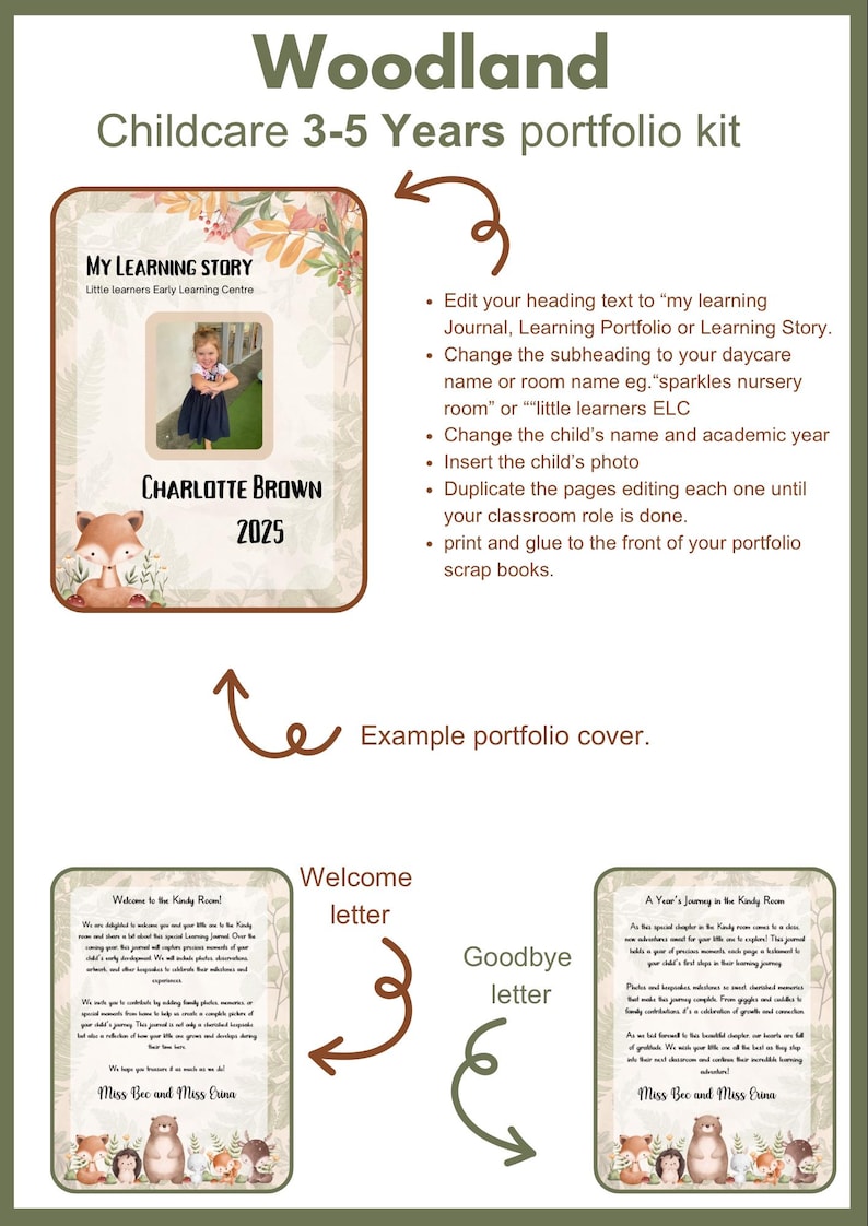 Editable Early Years Classroom Portfolio Kit - Woodland Theme for 3-5 ...