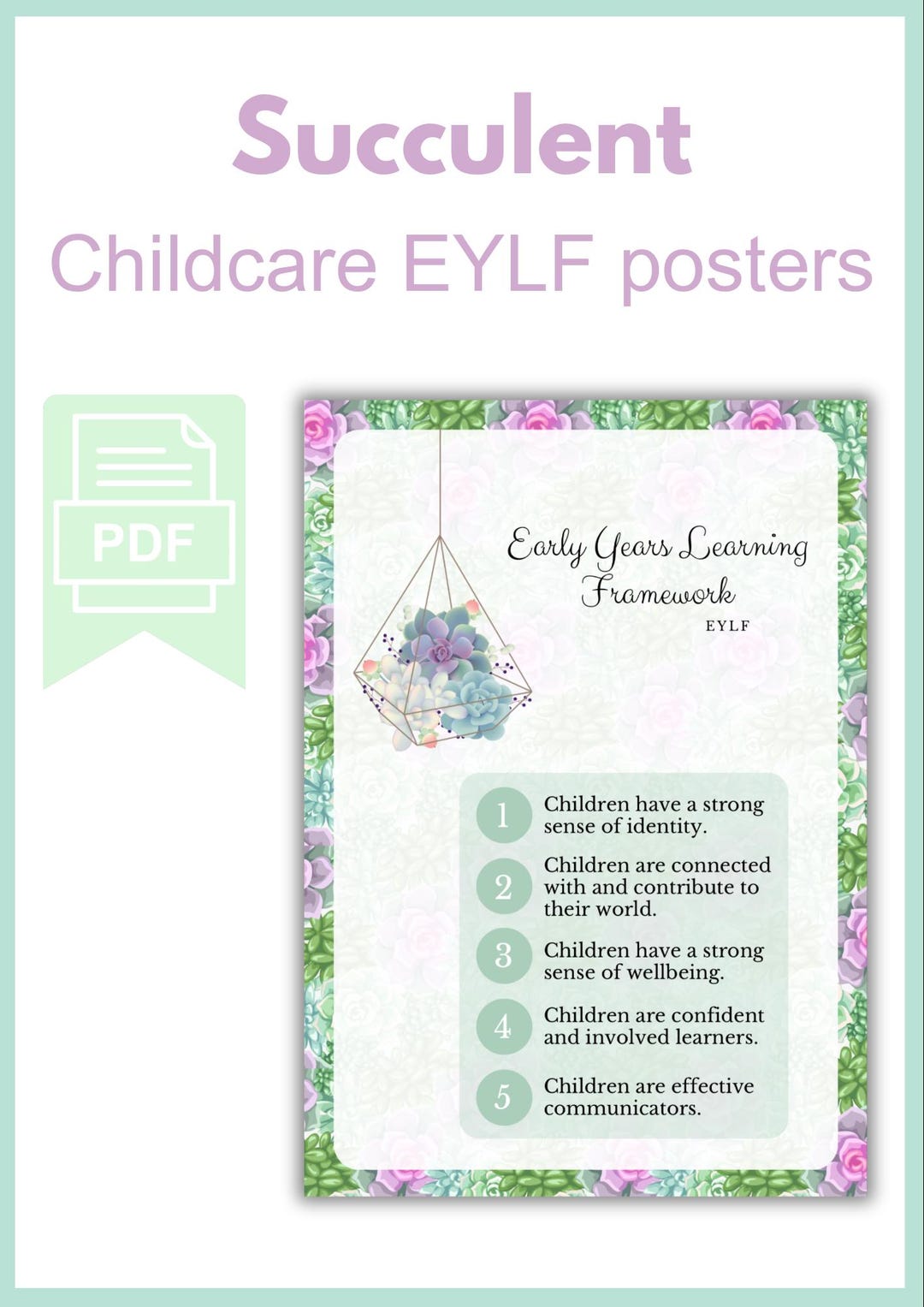 Succulent Early Years Learning Framework Outcomes Display Poster - Etsy