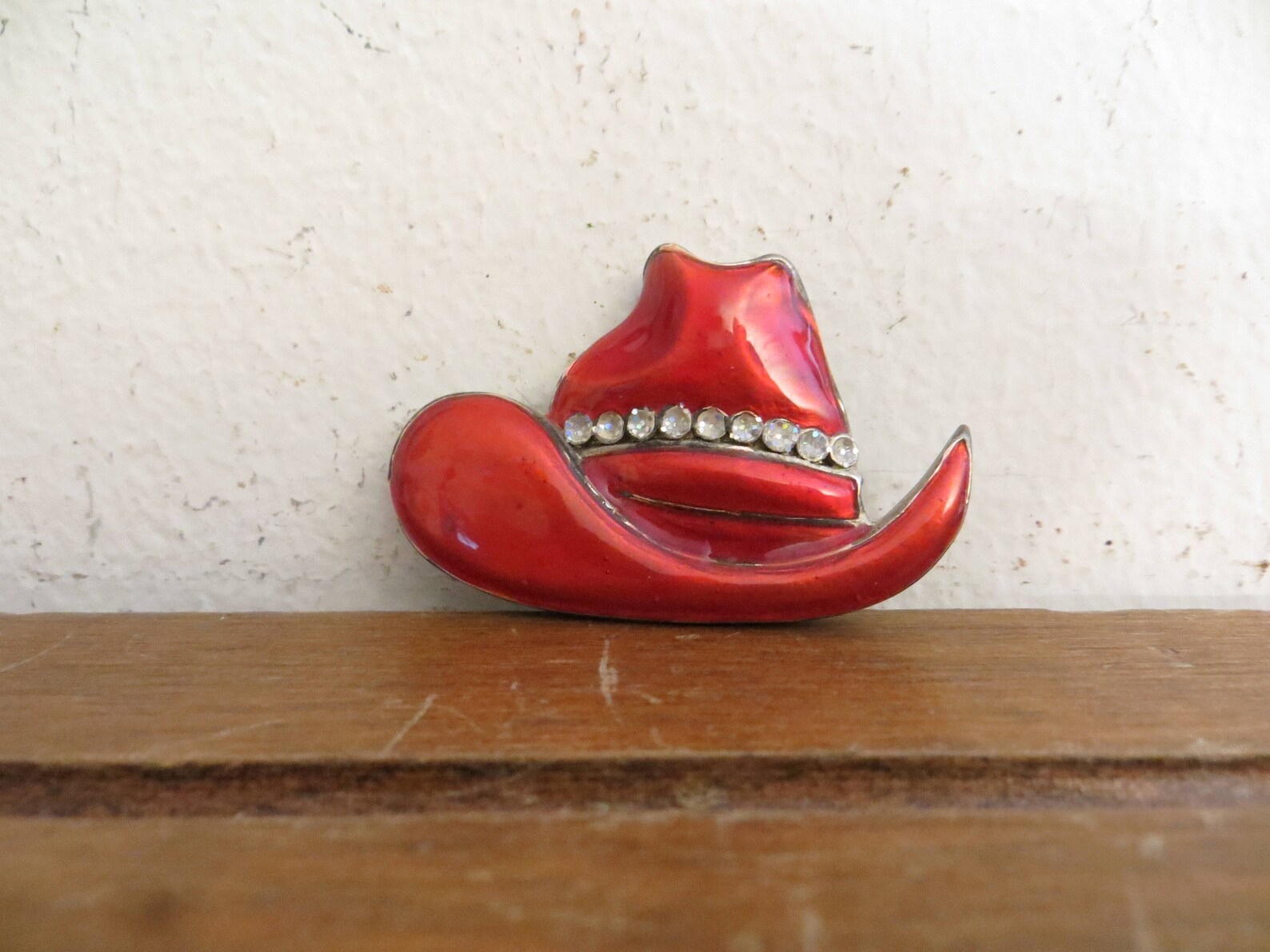 Vintage Red Cowboy Hat Pin Jewelry Rhinestones Enamel Brooch - Etsy
