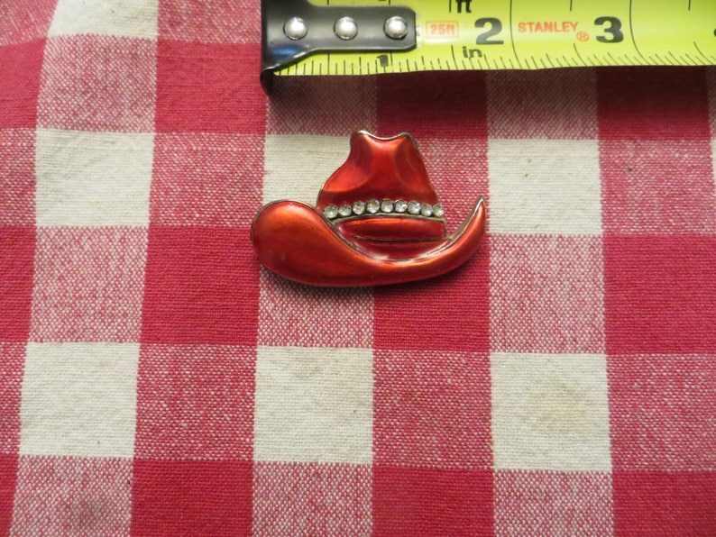 Vintage Red Cowboy Hat Pin Jewelry Rhinestones Enamel Brooch - Etsy