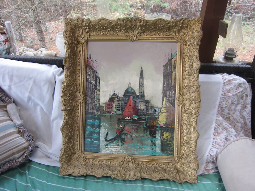 Perretti 27" X 23" Oil Painting on Canvas of Venetian Scene, Ornate ...