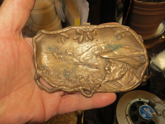 Antique Arts & Crafts Bronze Hunting Scene Trinket Tr… - Gem