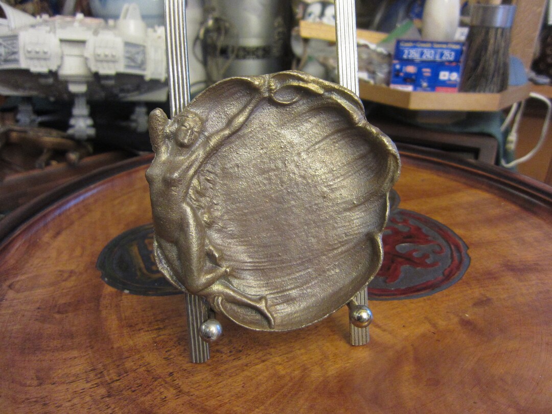 Vintage Art Nouveau Card Receiving Tray, Nude Bronze Pin Dish - Etsy