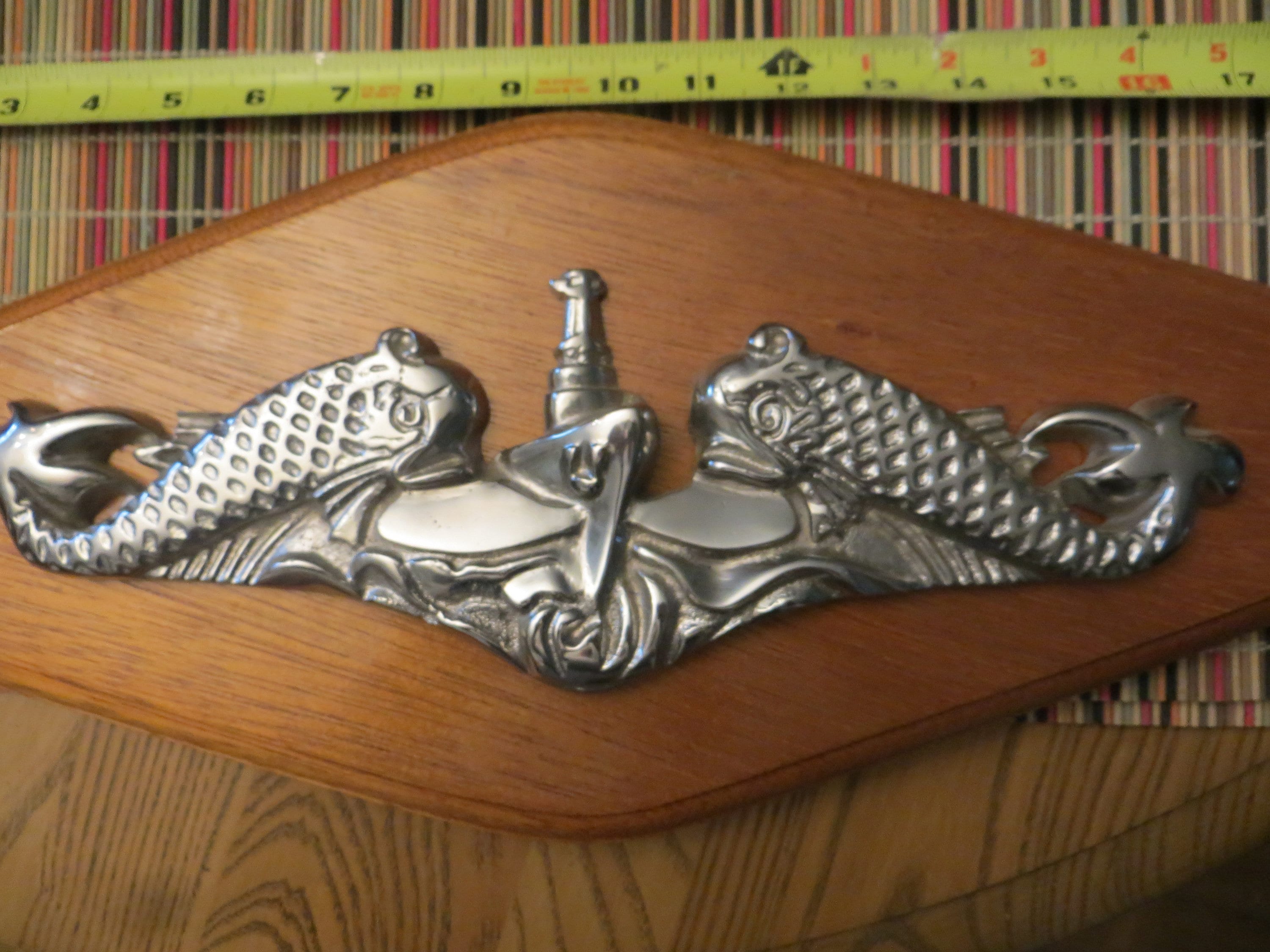 Metal Ship's Plaque, Fish, Wood Backing, Vintage, Please Read ...