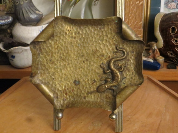 Antique Lizard Bronze Brass Pin Tray, Hammered Metal … - Gem