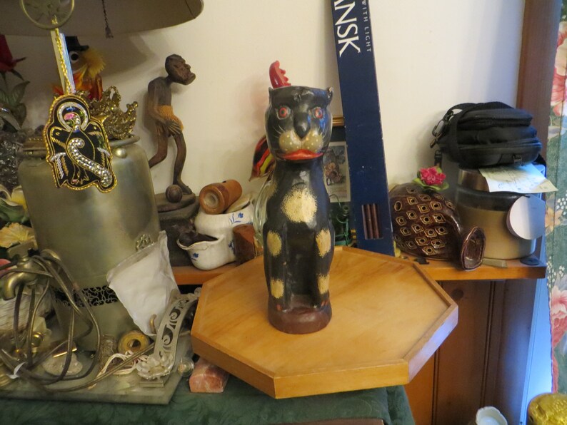 Standing Cat Figurine Sculpture, Carved Wood Hand Painted., Please Read ...
