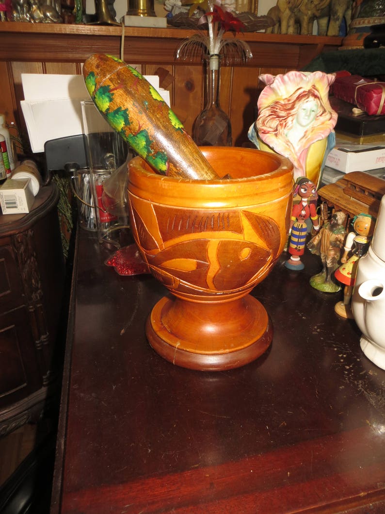 Large Vintage Mortar Pestle Wood Wooden Primitive Hand - Etsy