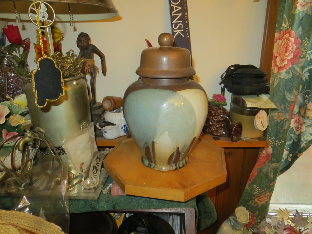 Glazed Lidded Ginger Jar, Urn, Vessel, Multicolored W/ Nice Glaze and ...