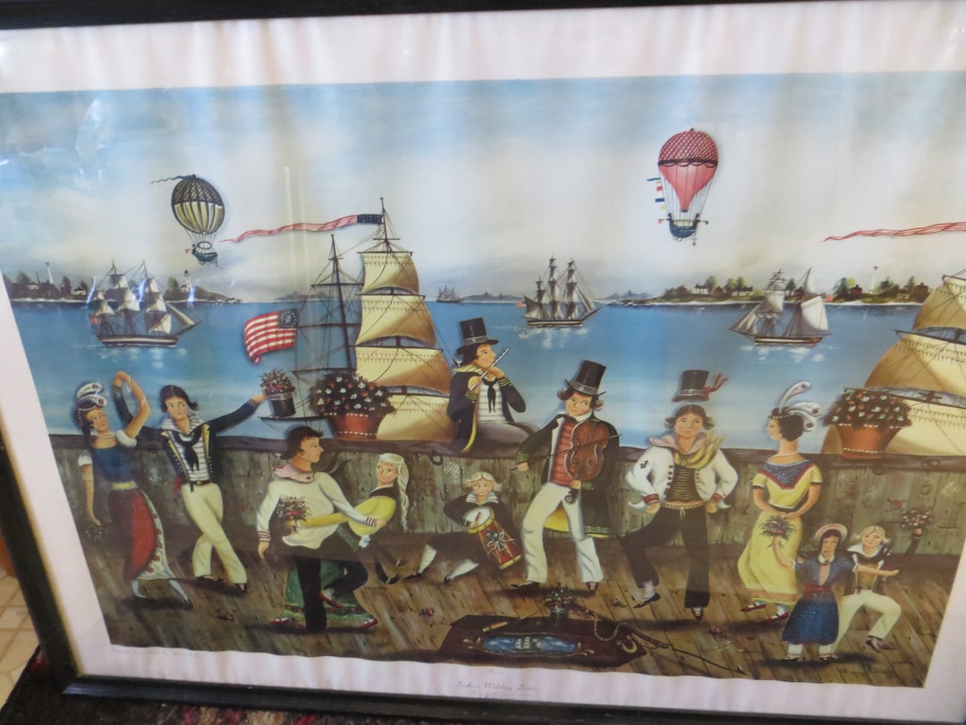 Pickup Only - Ralph Cahoon Sailors Dancing on Ship Large Framed Print ...