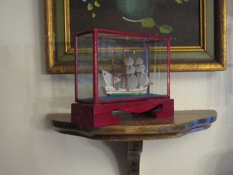 Miniature Ship Model in a Case Vintage Nautical Decor - Etsy