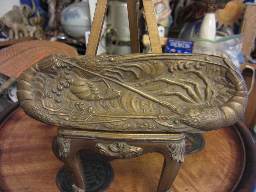 Antique Japanese Raised Relief Bronze Embossed Lobster Pen Tray, Please ...