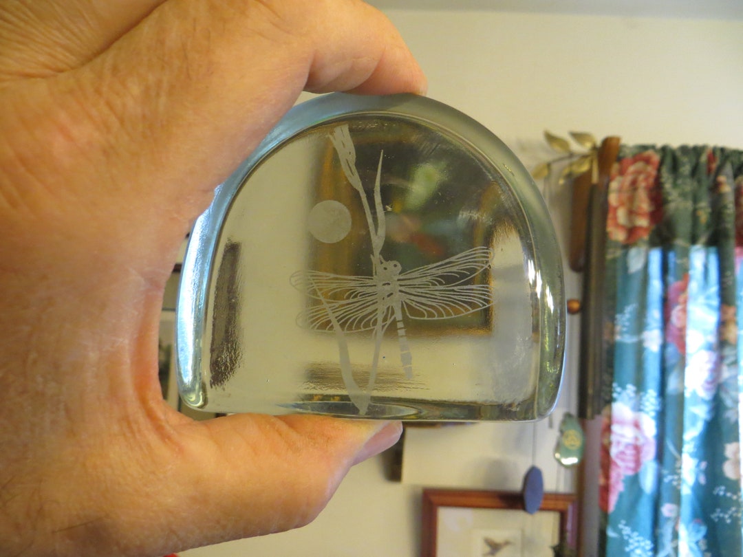 Vintage Dragonfly Glass Paperweight , Please Read Description - Etsy