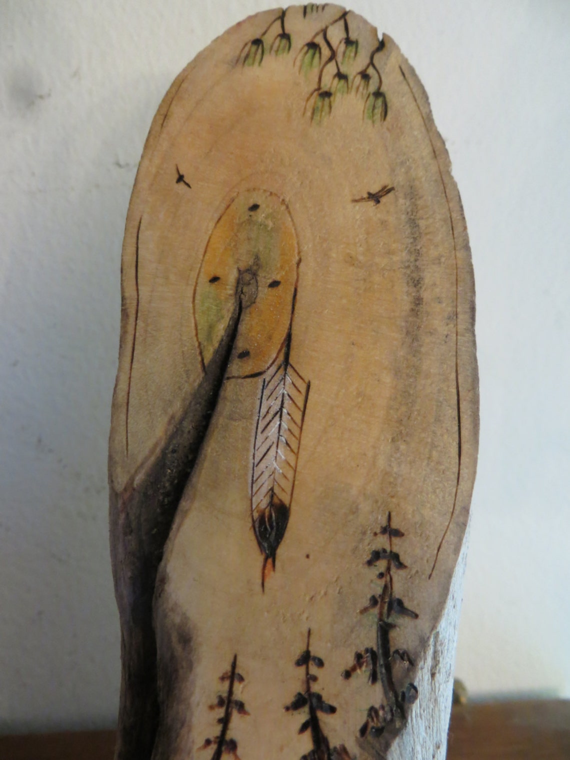 Native Indian Wood Art Painting Nature Birds Trees W/ Free | Etsy