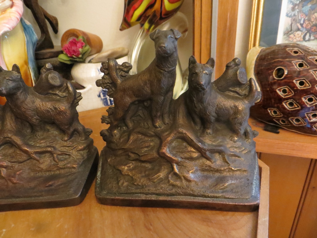 Antique Hubley Cast Iron Bookends; Bull Terriers/ Hunting Dogs, Gregory ...