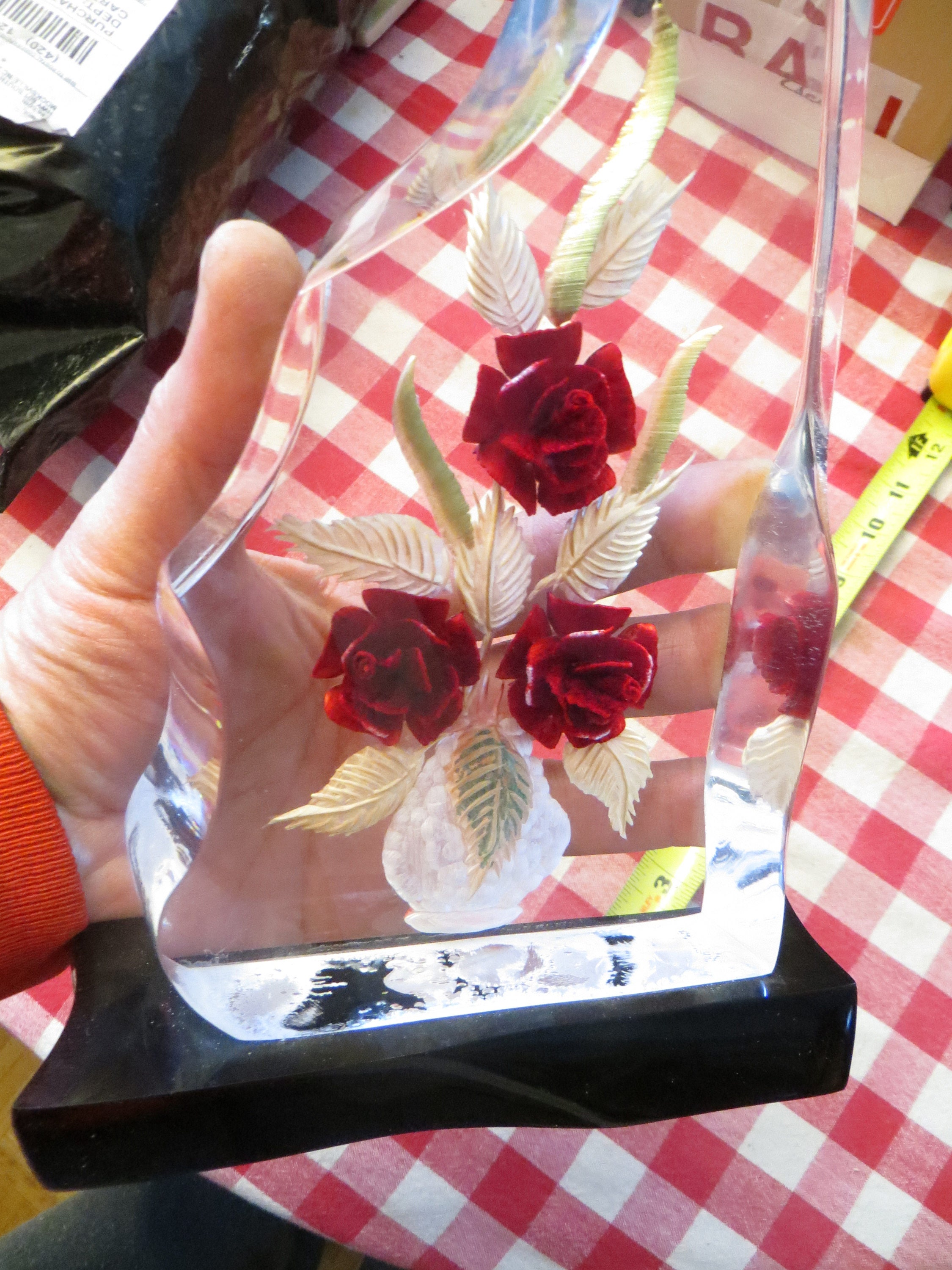 Lucite Sculpture With Roses Vintage Flower Art | Etsy