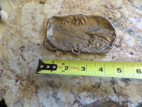Antique Arts & Crafts Bronze Hunting Scene Trinket Tr… - Gem