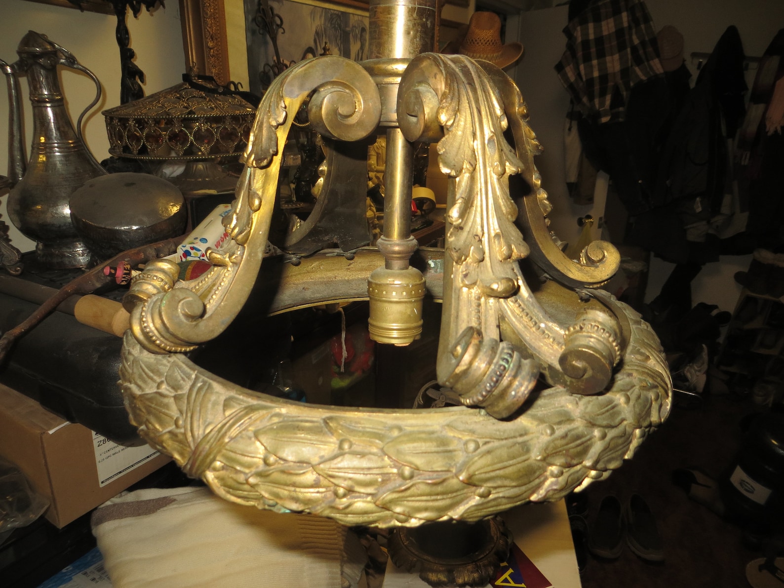 Antique Vintage Heavy Hanging Light, Art Nouveau, Victorian Heavy Metal ...
