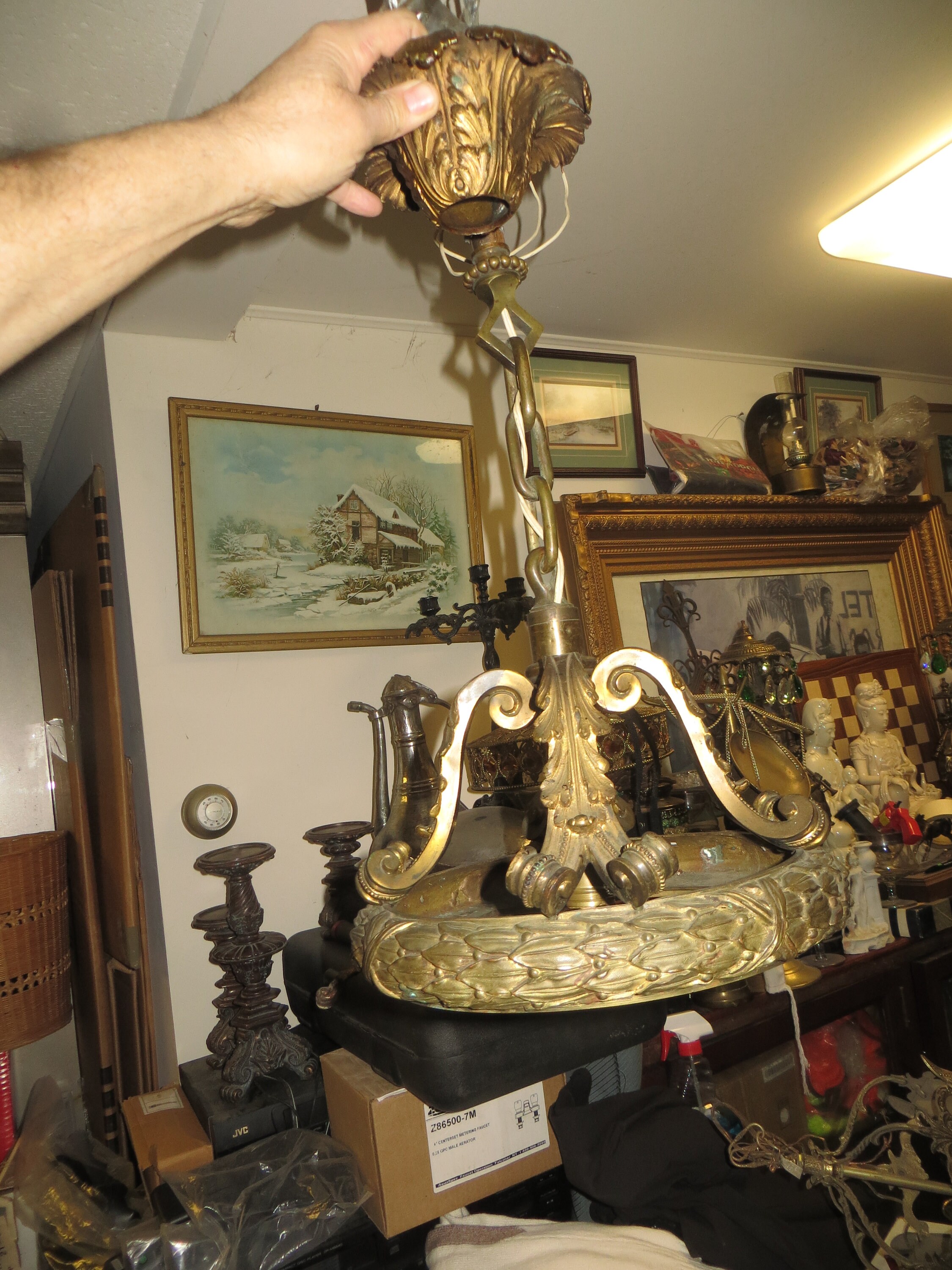 Antique Vintage Heavy Hanging Light, Art Nouveau, Victorian Heavy Metal ...