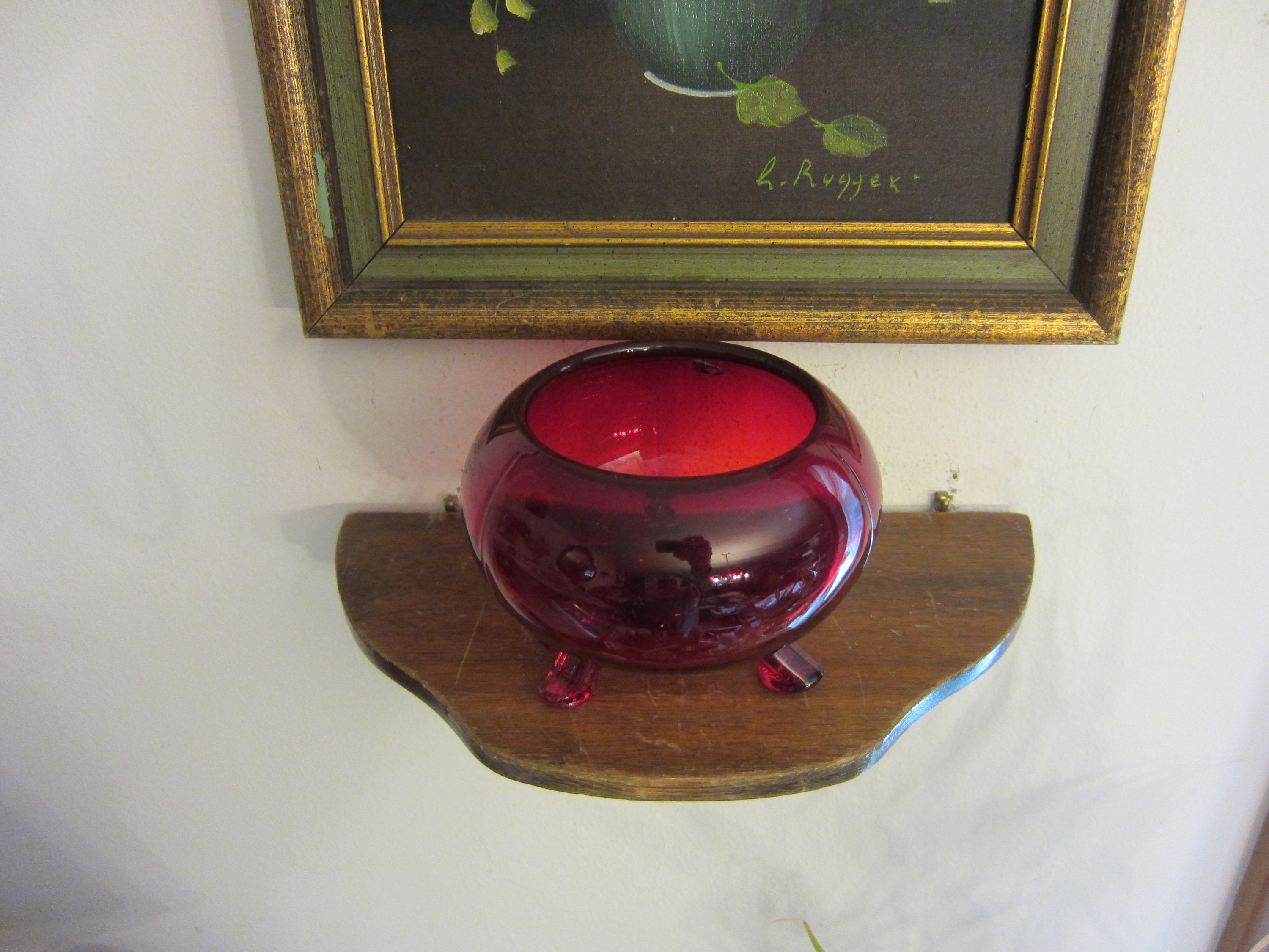 Vintage Ruby Red Round Glass Footed Bowl | Etsy