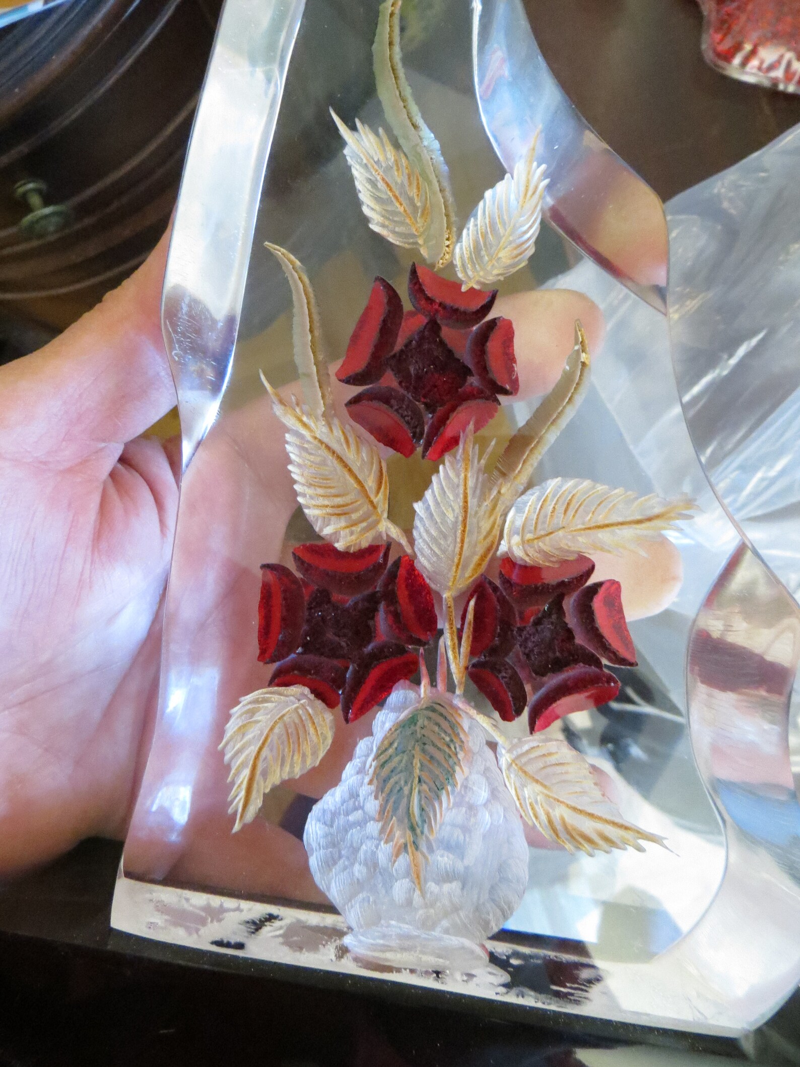 Lucite Sculpture With Roses Vintage Flower Art | Etsy