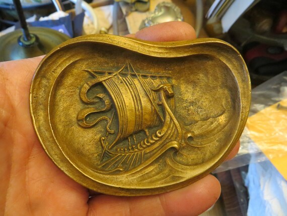 Antique Bronze Viking War Ship Tray, Signed Mitchell … - Gem