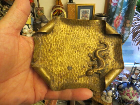 Antique Lizard Bronze Brass Pin Tray, Hammered Metal … - Gem