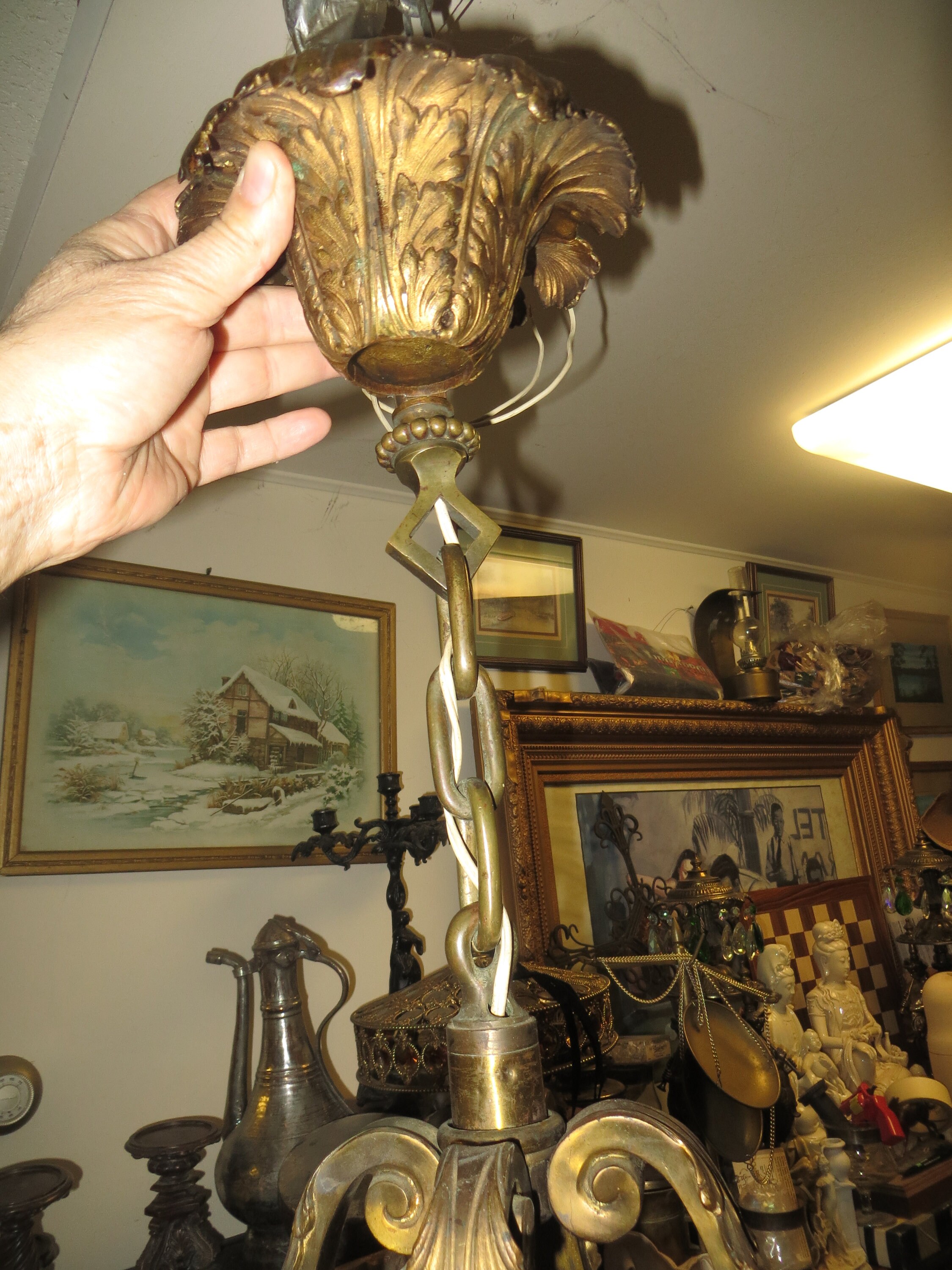 Antique Vintage Heavy Hanging Light, Art Nouveau, Victorian Heavy Metal ...