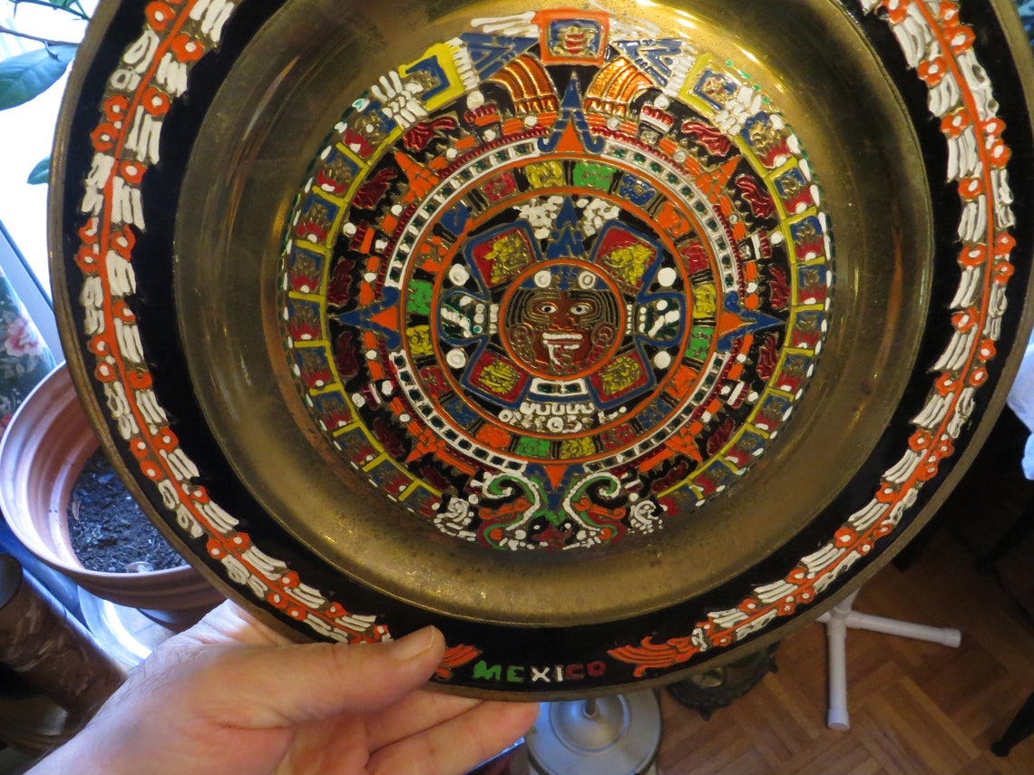 Brass Plates Chargers Hand Painted Mexican Aztec Mayan Metal | Etsy
