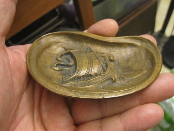 Antique Bronze Viking War Ship Tray, Signed Mitchell … - Gem