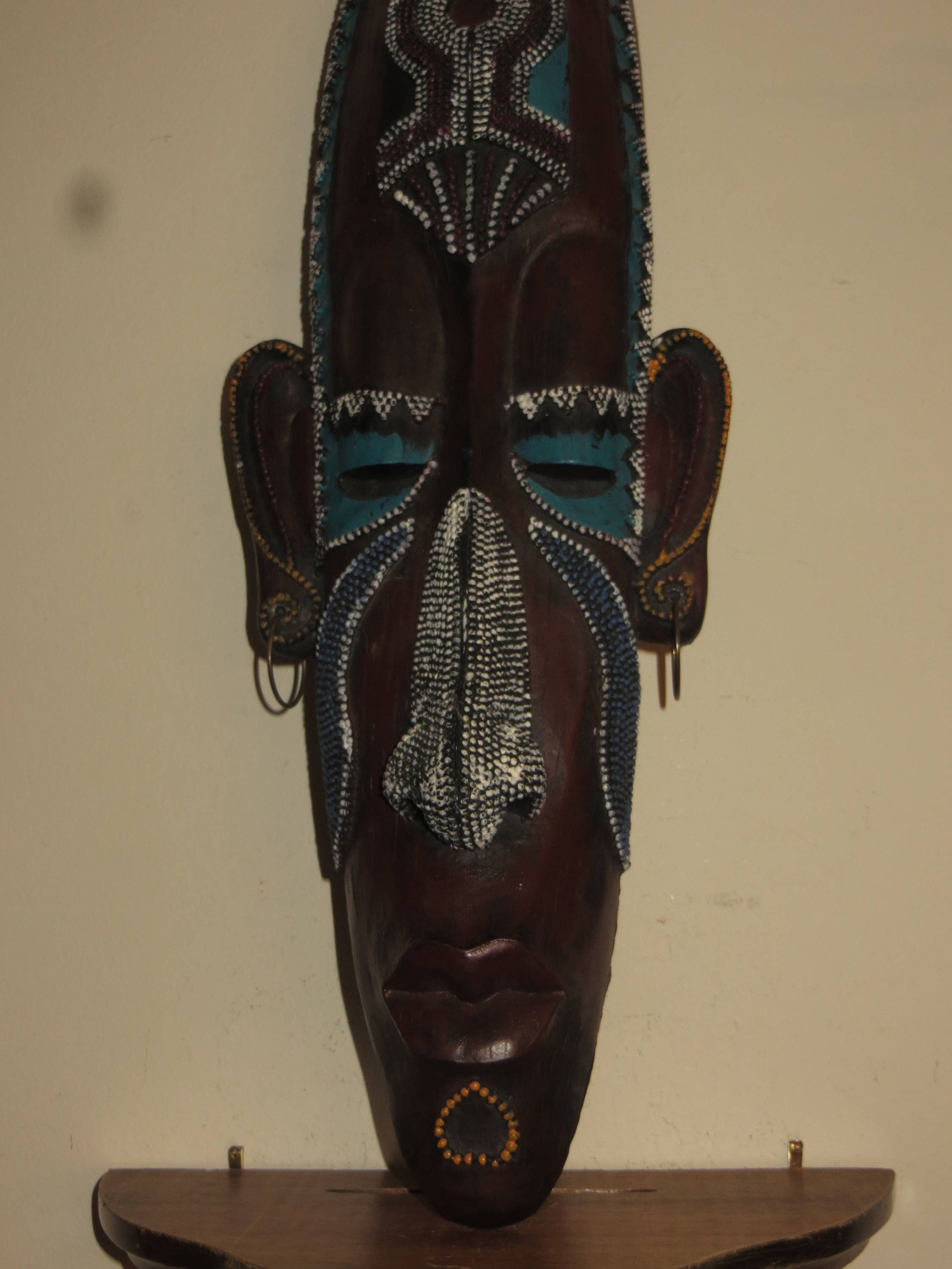 African Mask Wall Hanging, Large, Tribal Art, 18 3/4" Tall, 3 Pounds ...