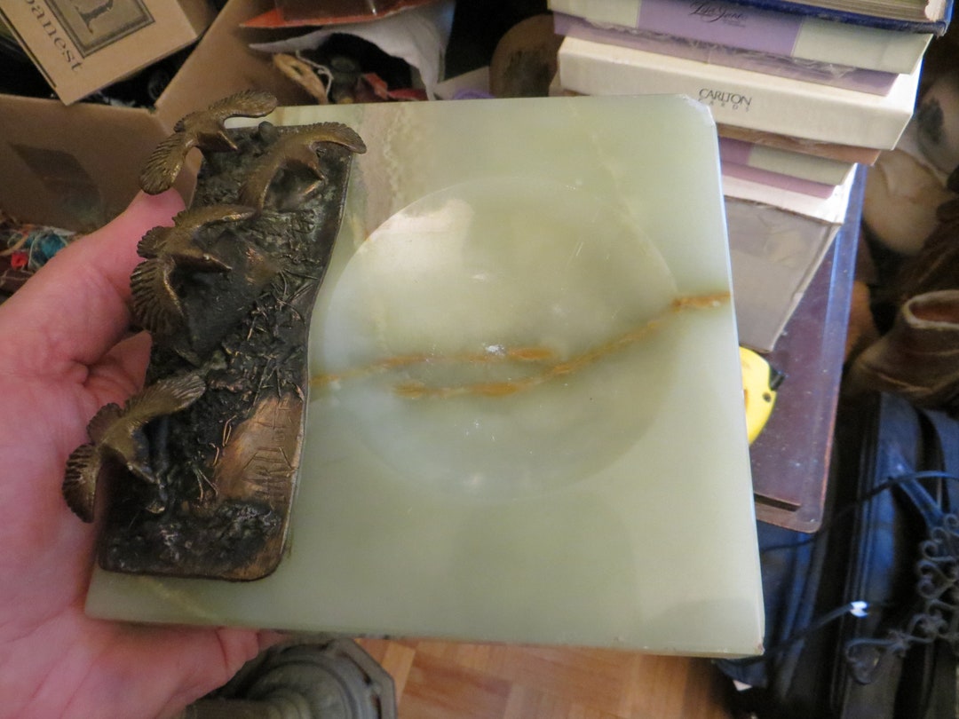 Antique Abercrombie & Fitch Green Onyx Pin Tray With Waterfowl ...