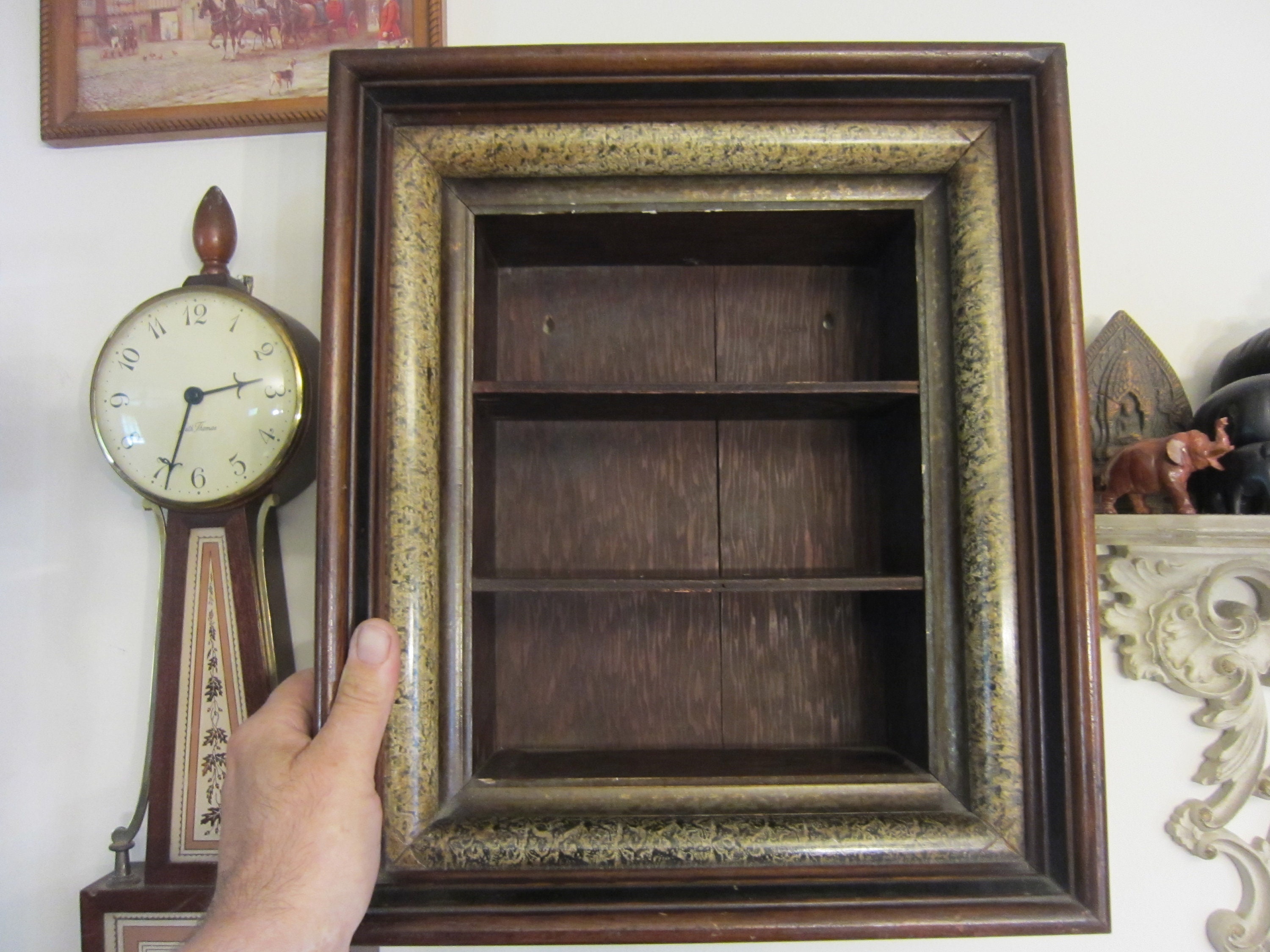 Antique Wood Wall Cupboard Shadow Box Hanging Shelf Art Frame | Etsy
