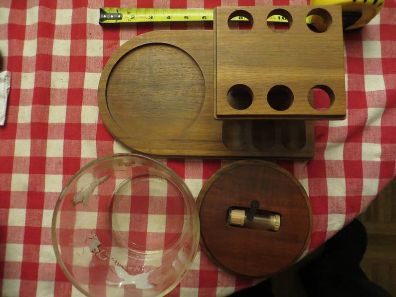 Vintage Wood 6 Pipe Stand Holder With Covered Glass Tobacco - Etsy
