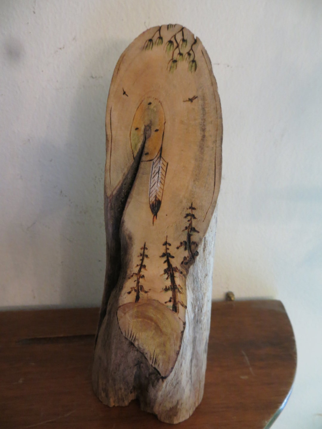 Native Indian Wood Art Painting Nature Birds Trees - Etsy