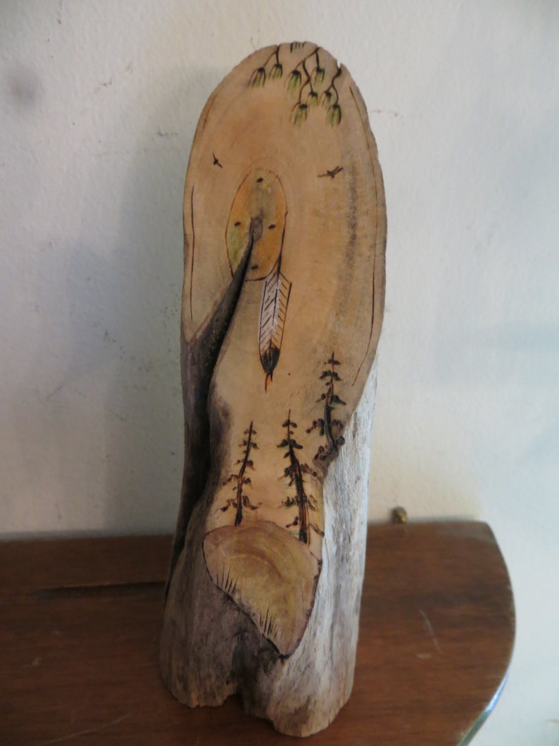 Native Indian Wood Art Painting Nature Birds Trees W/ Free | Etsy