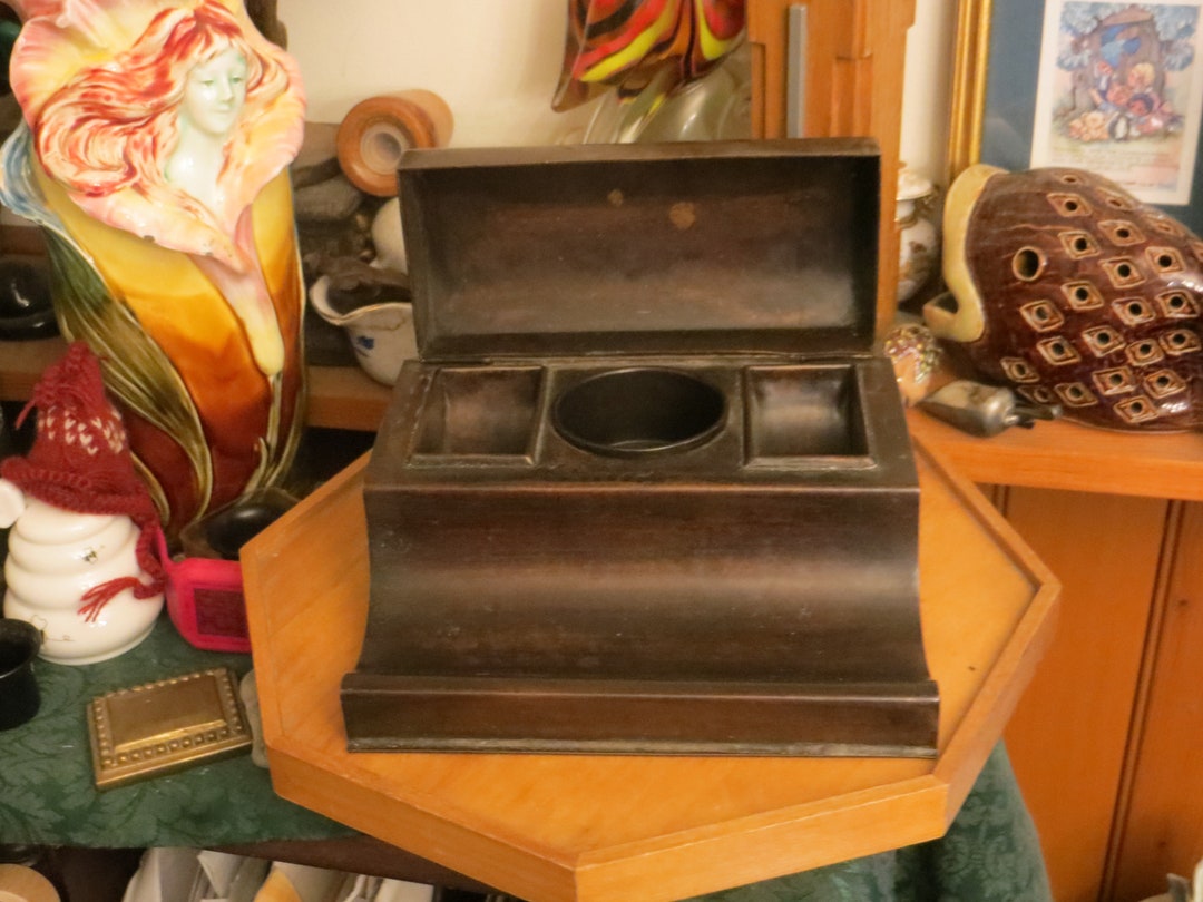 Antique Large Copper Desk Stamp Box W/ Pen Tray, Please Read ...