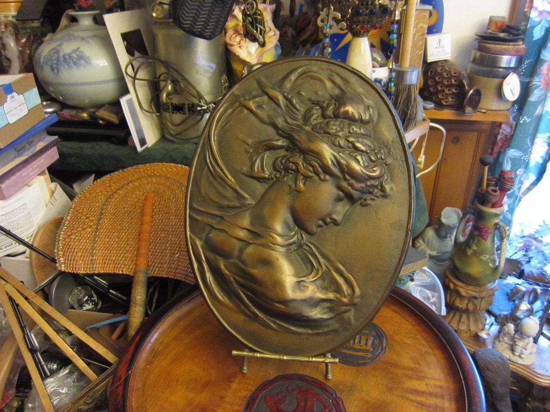 Vintage Cast Iron High Relief Beautiful Woman Art Nouveau Plaque - Etsy
