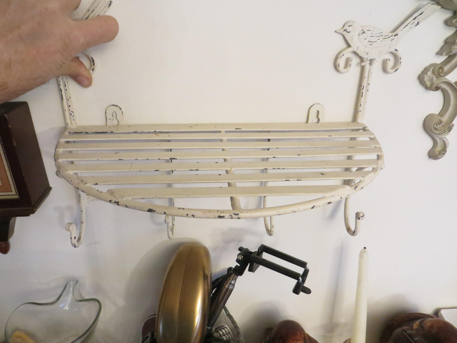 Vintage Shabby Wrought Iron Rack Hat Rack With Shelf Birds | Etsy