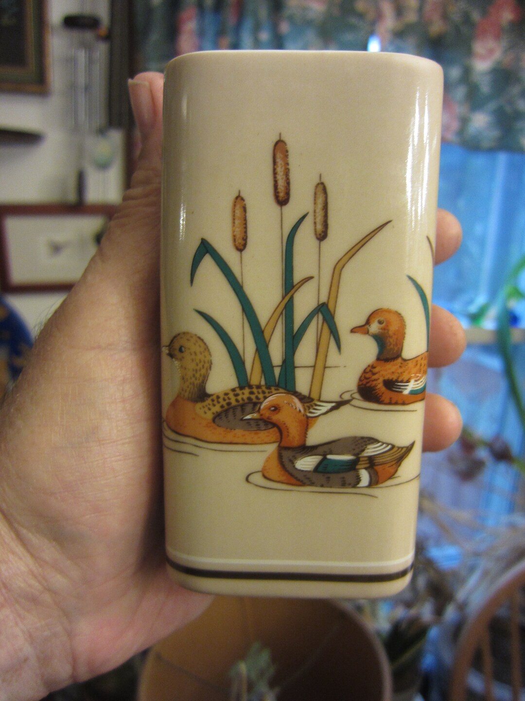 Ceramic Vase Sculpture Display W/ Ducks & Cattails, Country Decor ...
