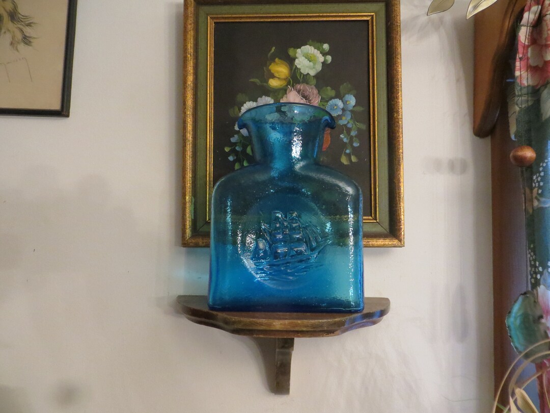 Blue Glass Double Spouted Pitcher, Nautical Ship Decor, Please Read ...