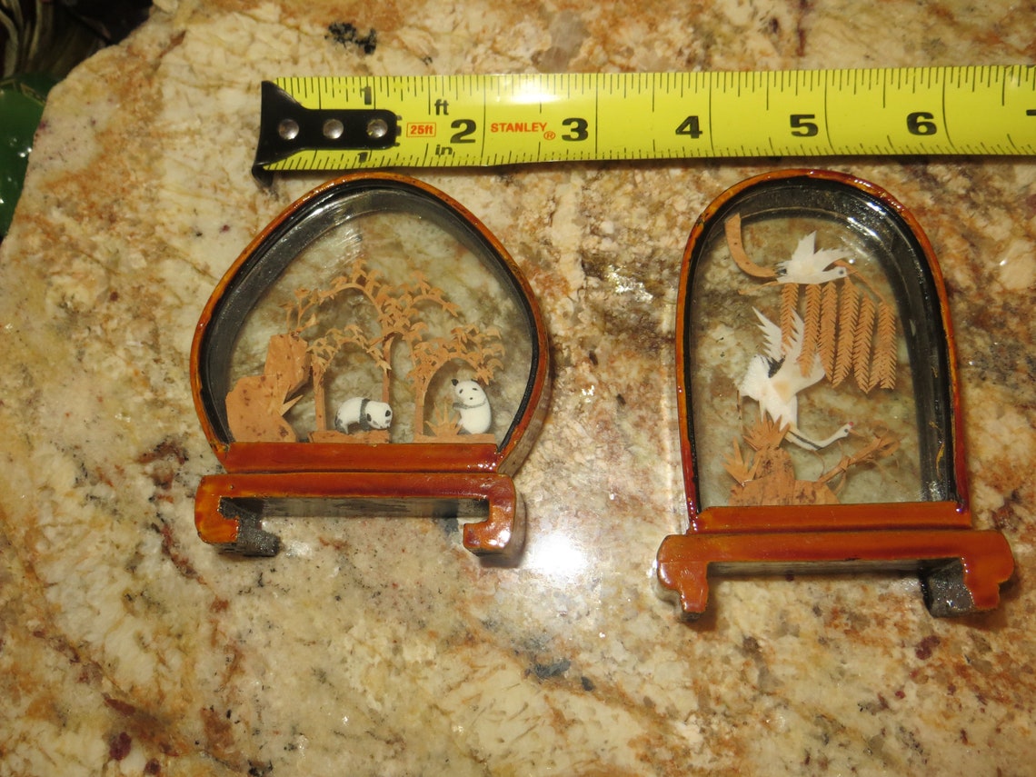 Pair of Cork Art Asian Panda Bears Birds - Etsy