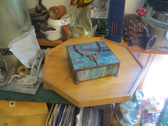 Stained Glass Angel Jewelry Trinket Storage Box Vinta… - Gem